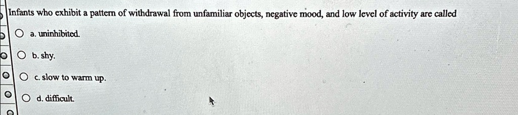 Infants who exhibit a pattern of withdrawal from unfamiliar objects ...