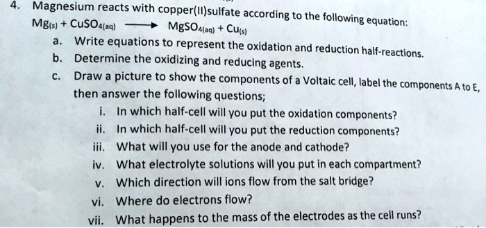 SOLVED: Magnesium reacts with copper(II) sulfate according to the ...