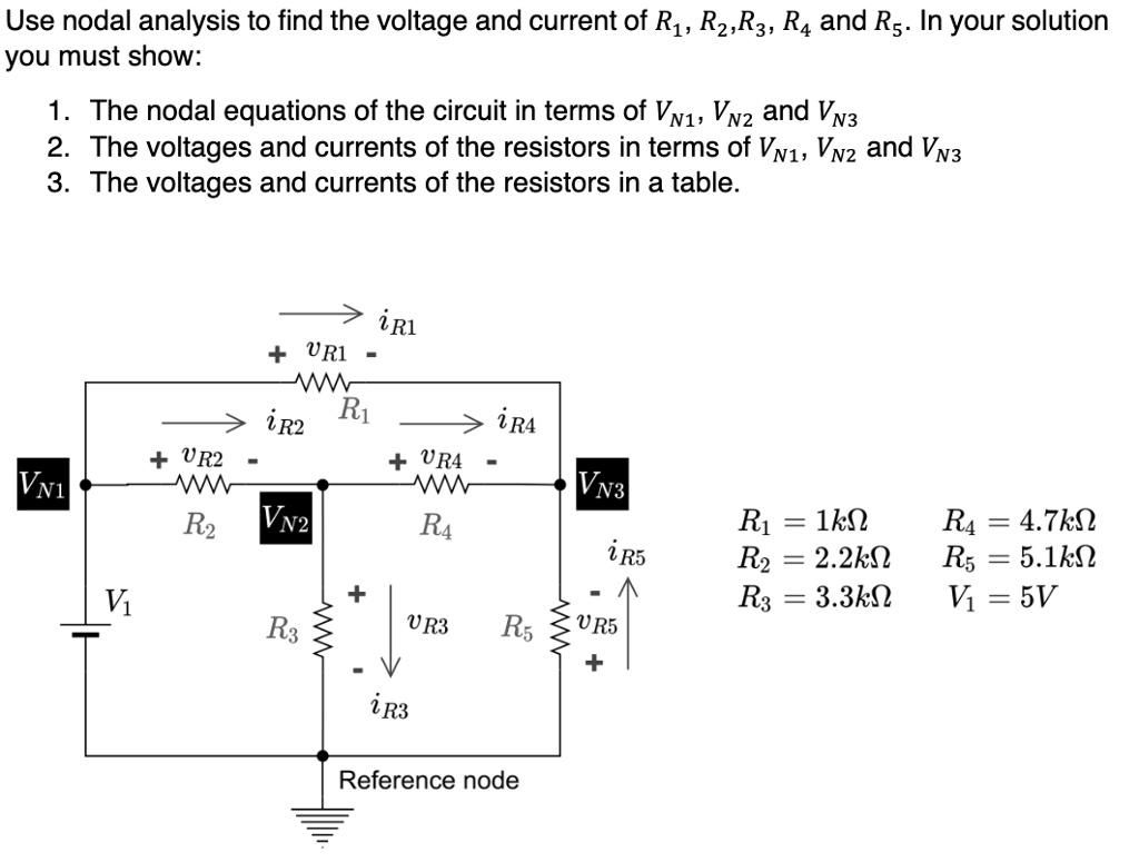 Use nodal analysis to find the voltage and current of R1, R2, R3, R4, and Rs. In your solution ...