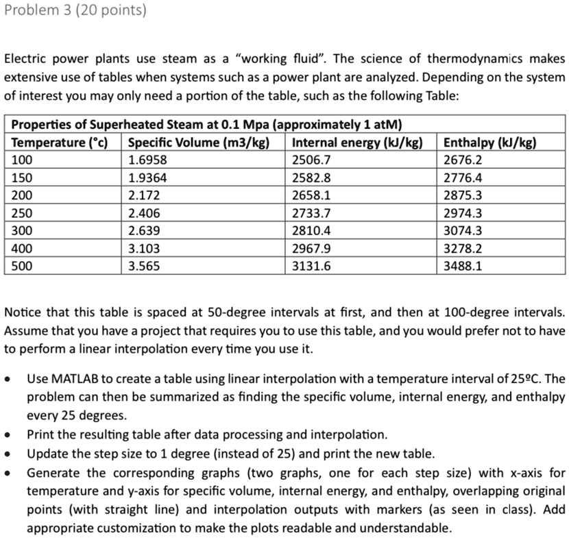 Problem 3 (20 points) Electric power plants use steam as a "working ...