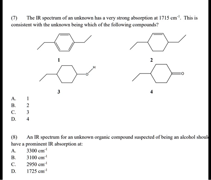 SOLVED: The IR spectrum of an unknown has very strong absorption at ...