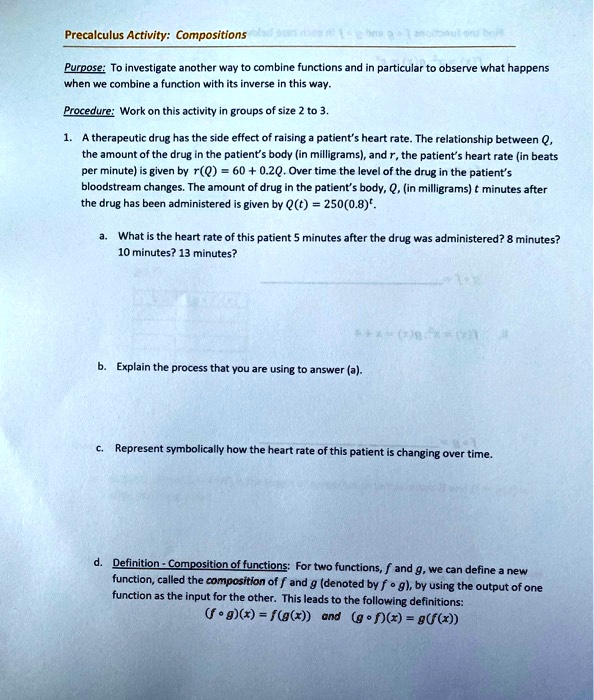 Precalculus Activity Compositions Purpose To Investigate Another Way Comblne Functions And