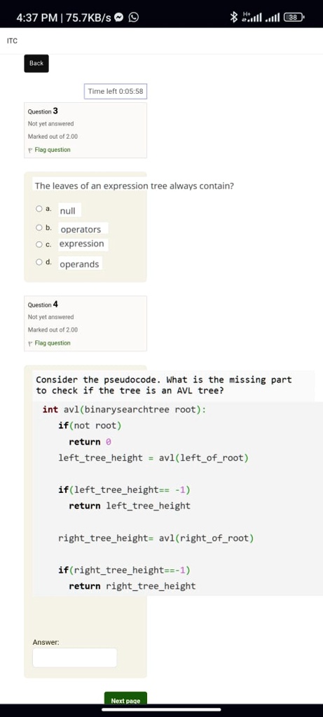 SOLVED: The leaves of an expression tree always contain? a. null b. operators c. expression d ...
