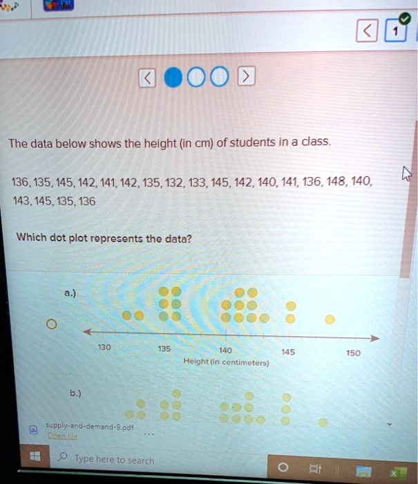 the data below shows the height in cm of students in a class ...