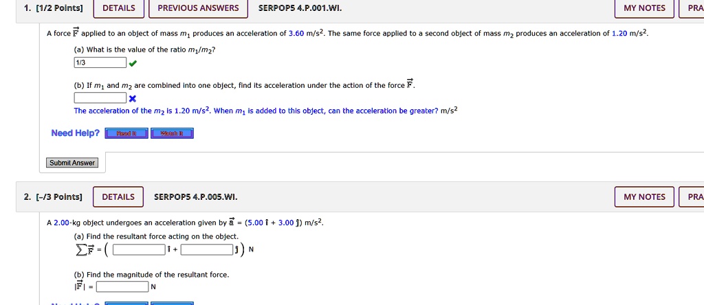 Solved A Force F Applied To An Object Of Mass M1 Produces An
