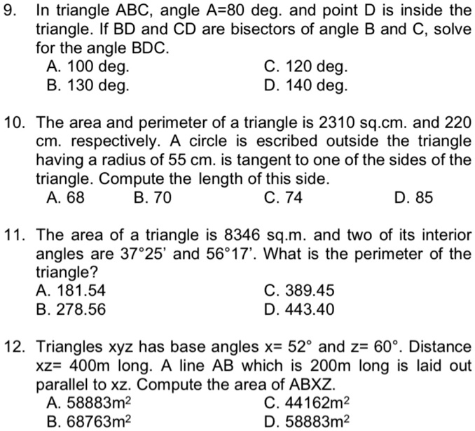 9 in triangle abc angle a80 deg and point d is inside the triangle if ...