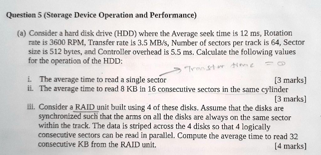 question 5storage device operation and performance consider a hard disk drive hddwhere the ...
