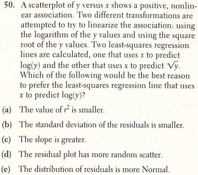 SOLVED: A scatterplot of y versus x shows a positive, nonlinear ...