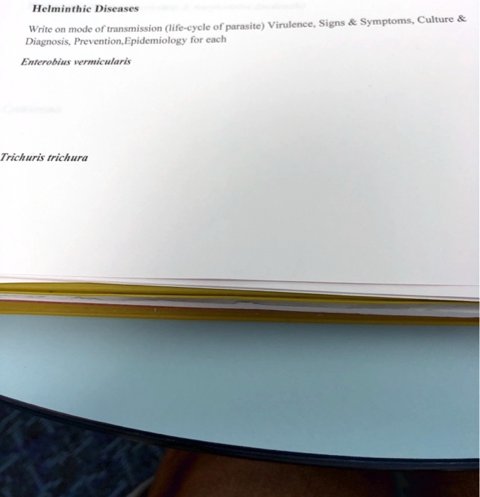 SOLVED: Helminthic Diseases Virulence. Signs Symptoms Culture Write On ... SOLVED: Helminthic Diseases Virulence. Signs Symptoms Culture Write On ...