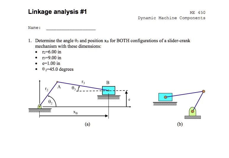 SOLVED: Linkage analysis #1 ME 450 Dynamic Machine Components Name: 1 ...