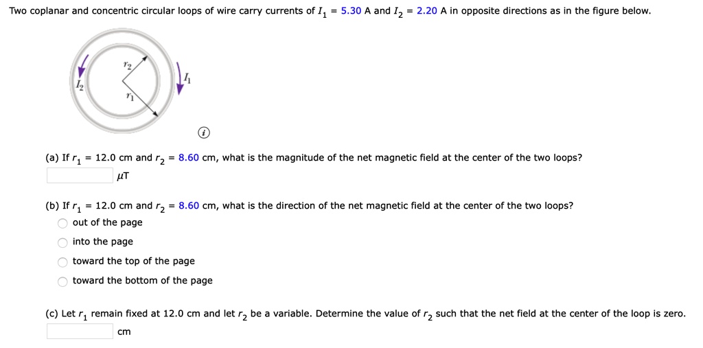 SOLVED: Two coplanar and concentric circular loops of wire carry ...