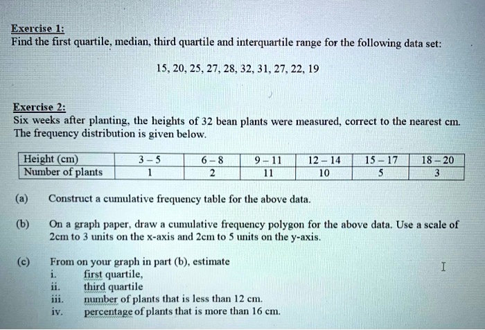 SOLVED: Exercise li Find the first quartile: median. third quartile and ... SOLVED: Exercise li Find the first quartile: median. third quartile and ...
