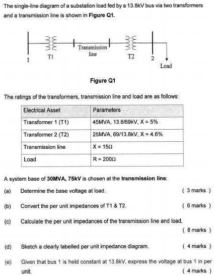 The single-line diagram of a substation load fed by a 13.8kV bus via two transformers and a ...