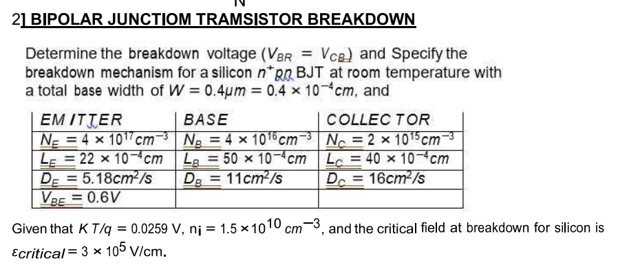 2 bipolar junction transistor breakdown determine the breakdown voltage ...
