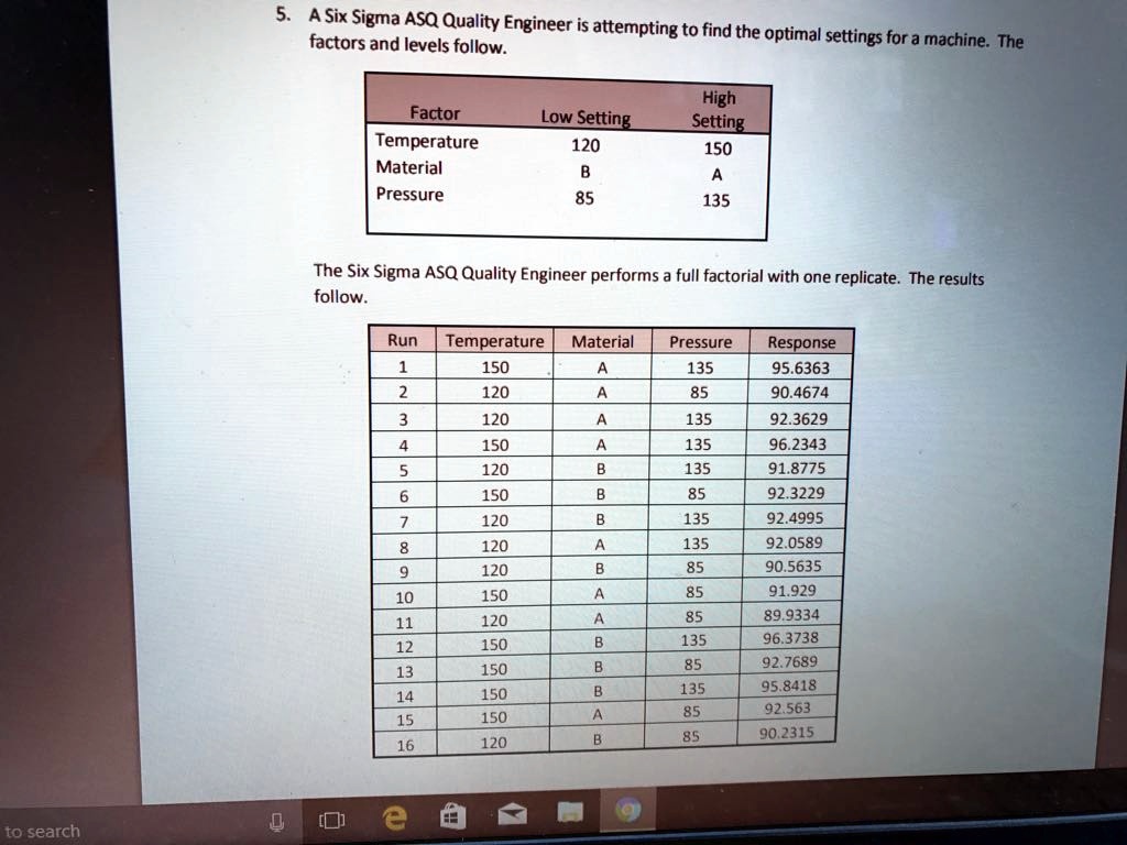 SOLVED: a) Determine the main effects for temperature. Show your work ...