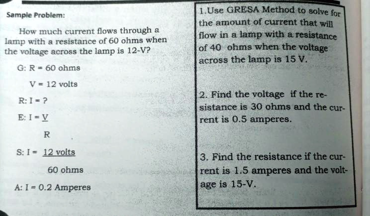 SOLVED: Sample Problem: How much current flows through a lamp with a resistance of 60 ohms when ...