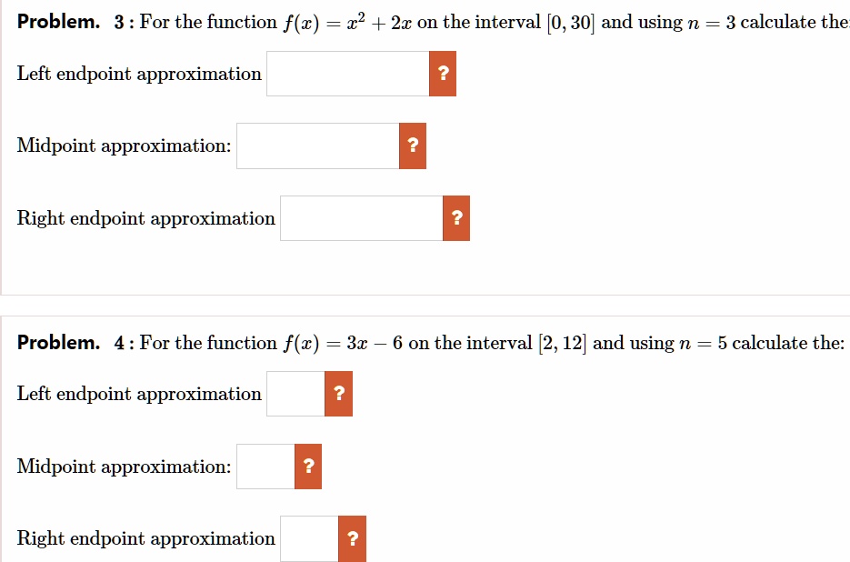 SOLVED:Problem: For the function f(z) 22 + 2c on the interval [0, 30 ...