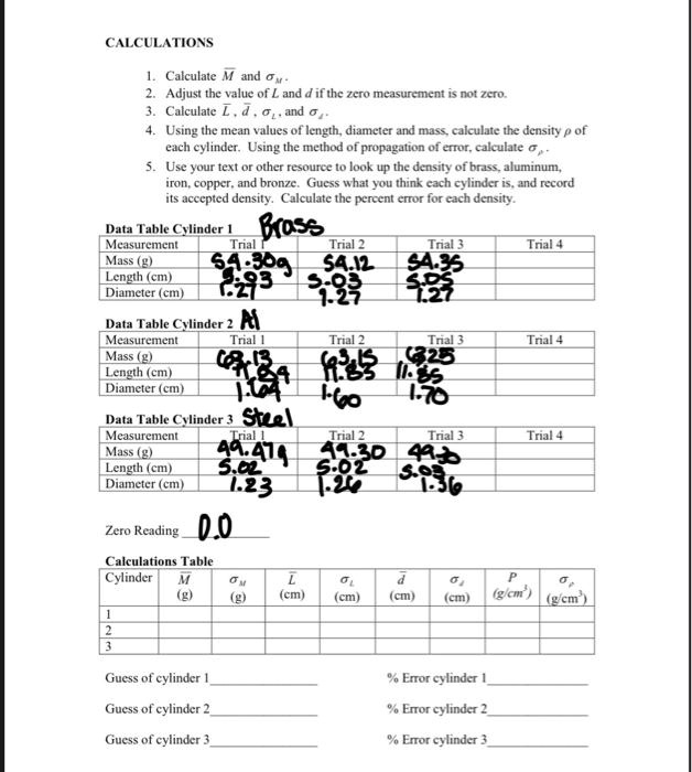 SOLVED: Texts: Complete the calculations, please. CALCULATIONS 1. Calculate M and 2. Adjust the ...