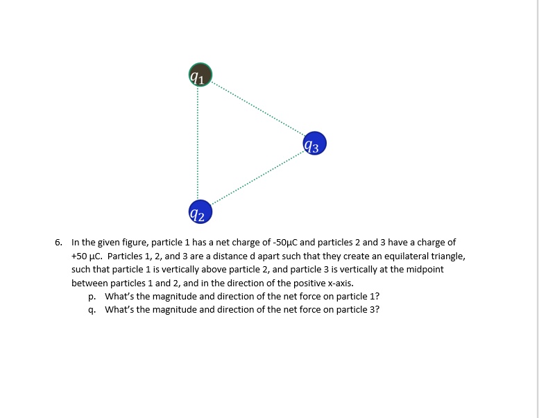 SOLVED: In the given figure, particle 1 has a net charge of -50 C and particles 2 and 3 have a ...