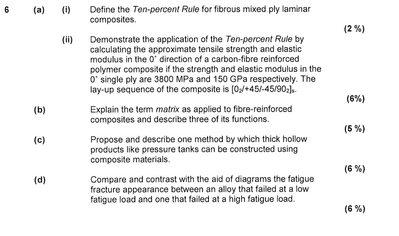 (a) (i) Define the Ten-percent Rule for fibrous mixed ply laminar ...