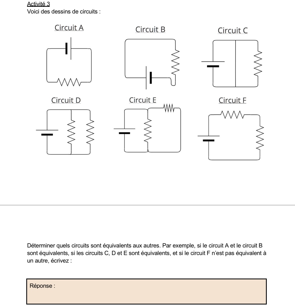 Activité 3 Voici des dessins de circuits: Circuit A Circuit B Circuit C Circuit D Circuit E ...