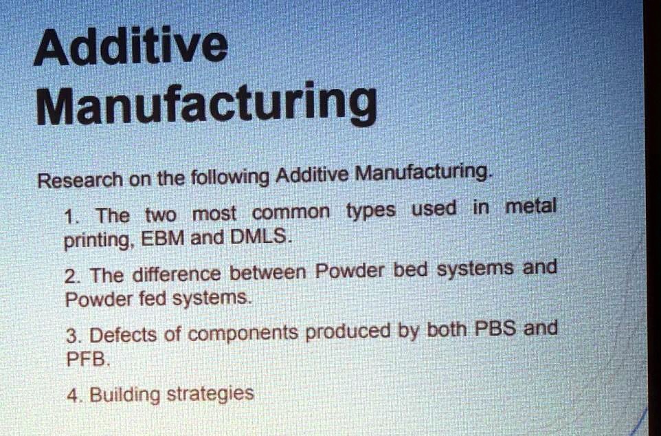 Additive Manufacturing Research on the following Additive Manufacturing ...