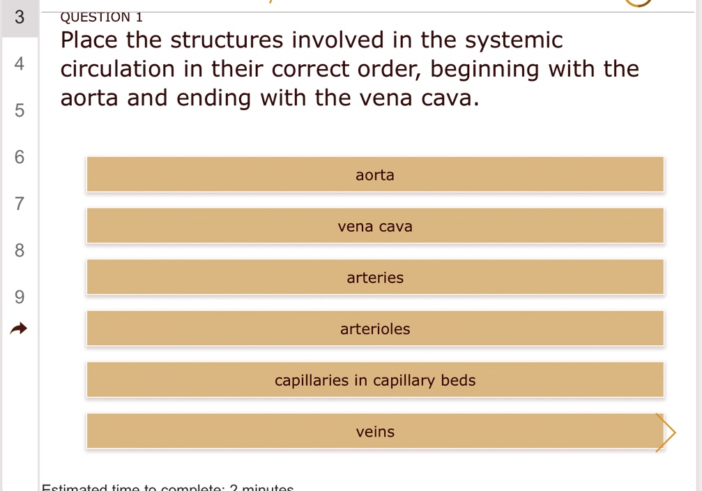 3 QUESTION 1 4 Place the structures involved in the systemic ...