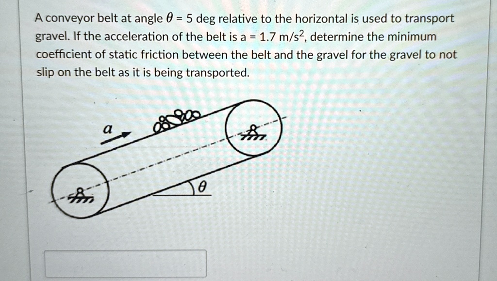 a conveyor belt at angle theta 5 deg relative to the horizontal is used ...
