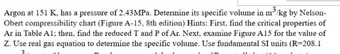 SOLVED: Argon at 151 K has pressure of 2.43MPa Determine its specific ...
