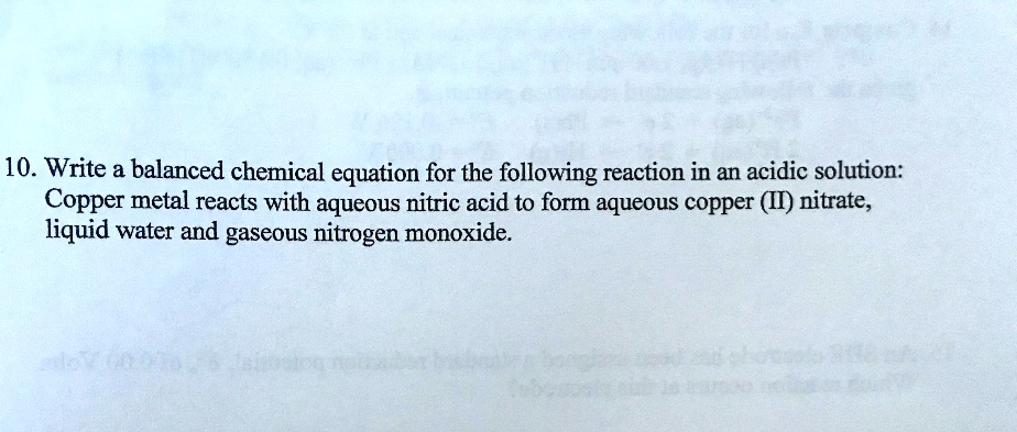 SOLVED: 10. Write a balanced chemical equation for the following ...