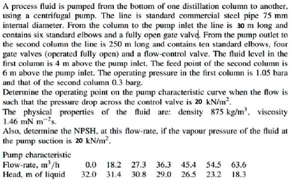 SOLVED: A process fluid is pumped from the bottom of one distillation ...
