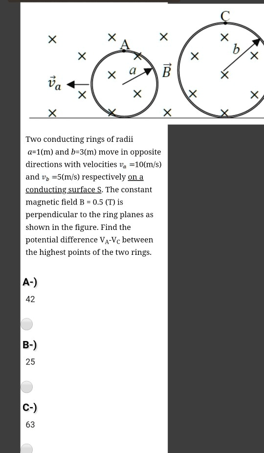 x x x x a b va x x x b x two conducting rings of radii 1m and b 3m move in opposite directions ...