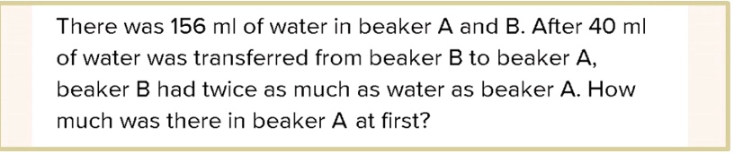 use matlab there was 156 mlofwater in beaker a and bafter 40 ml of ...