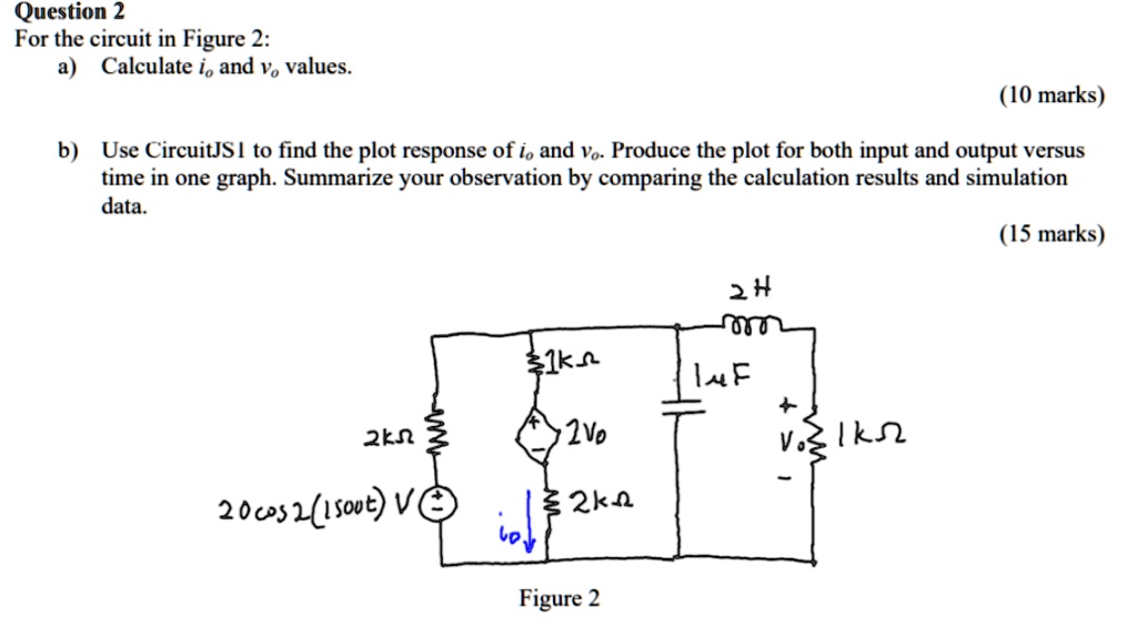 Question 2 For the circuit in Figure 2: a) Calculate io and vo values. (10 marks) b) Use ...