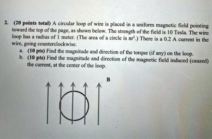 SOLVED: (20 points total) A circular loop of wire is placed in a uniform magnetic field pointing ...