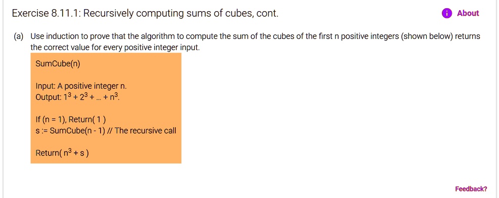 Solved Exercise 8111 Recursively Computing Sums Of Cubes Continued About A Use Induction
