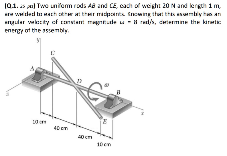 SOLVED: Two uniform rods AB and CE, each of weight 20 N and length 1 m ...