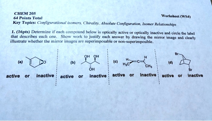 SOLVED: CHEM 205 64 Points Total Worksheet (WSA) Key Topics ...