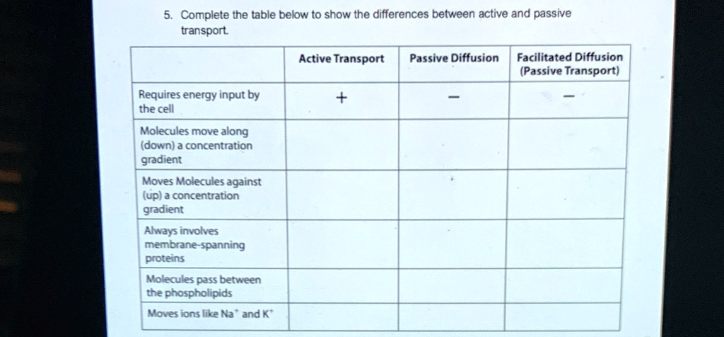 SOLVED: Complete the table below to show the differences between active ...