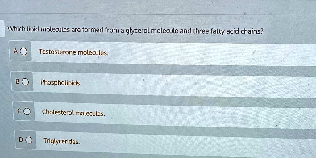 Which lipid molecules are formed from a glycerol molecule and three ...