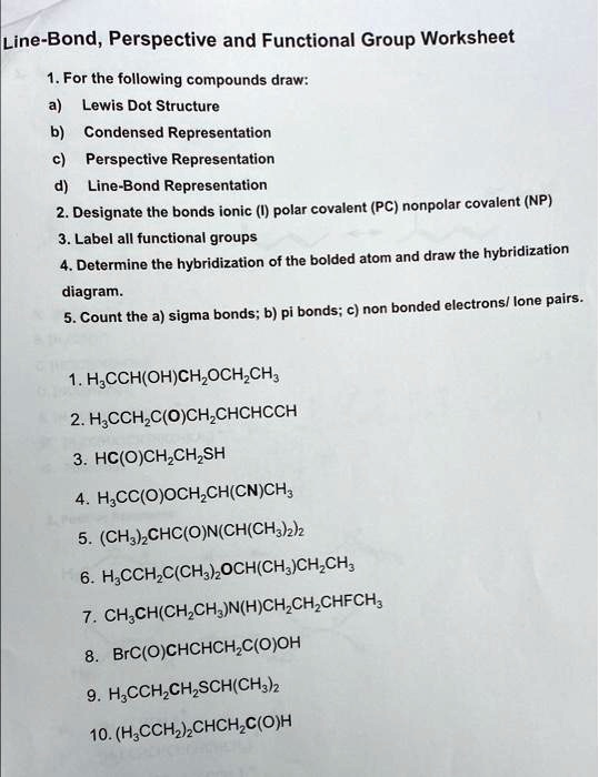 Line-Bond, Perspective and Functional Group Worksheet 1. For the ...