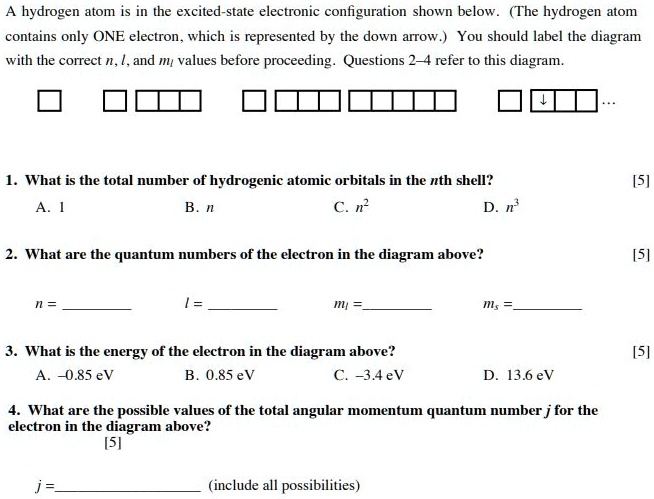 a hydrogen atom is in the excited state electronic configuration shown ...