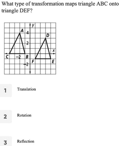 Solved What Type Of Transformation Maps Triangle Abc Onto Triangle Def Translation 2 Rotation