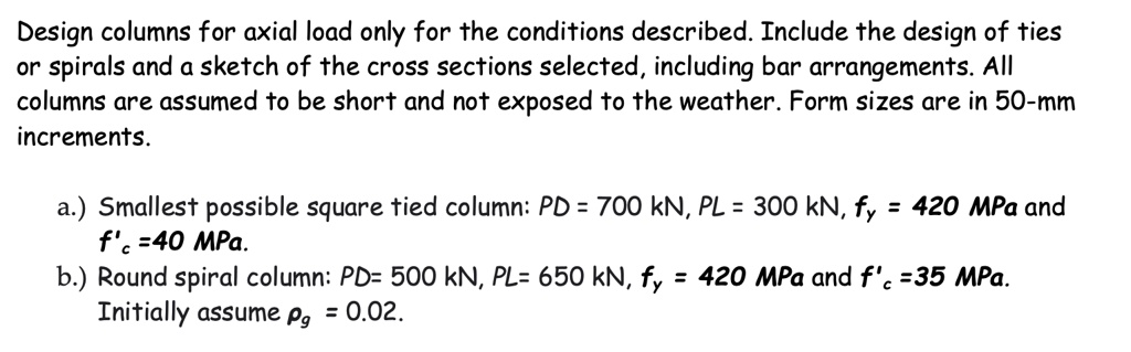 design columns for axial load only for the conditions described include the design of ties or ...