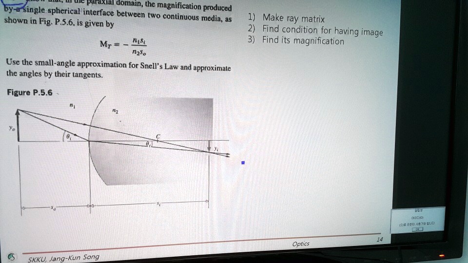 SOLVED: In the paraxial domain, the magnification by a single spherical interface between two ...