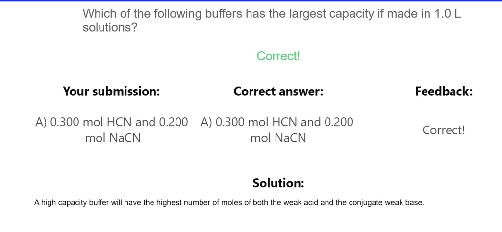 Solved Which Of The Following Buffers Has The Largest Capacity If Made In 10 L Solutions