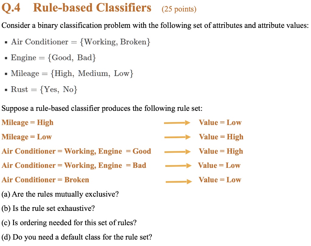 Q 4 Rule Based Classifiers 25 Points Consider A Binary Classification Problem With The