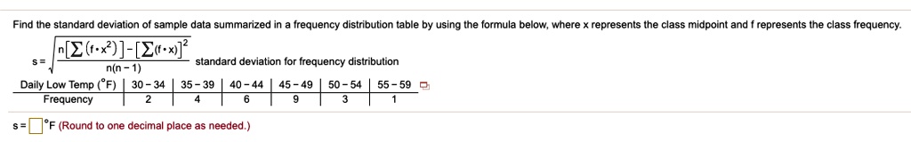 SOLVED: Find the standard devialion of sample data summarized in ...