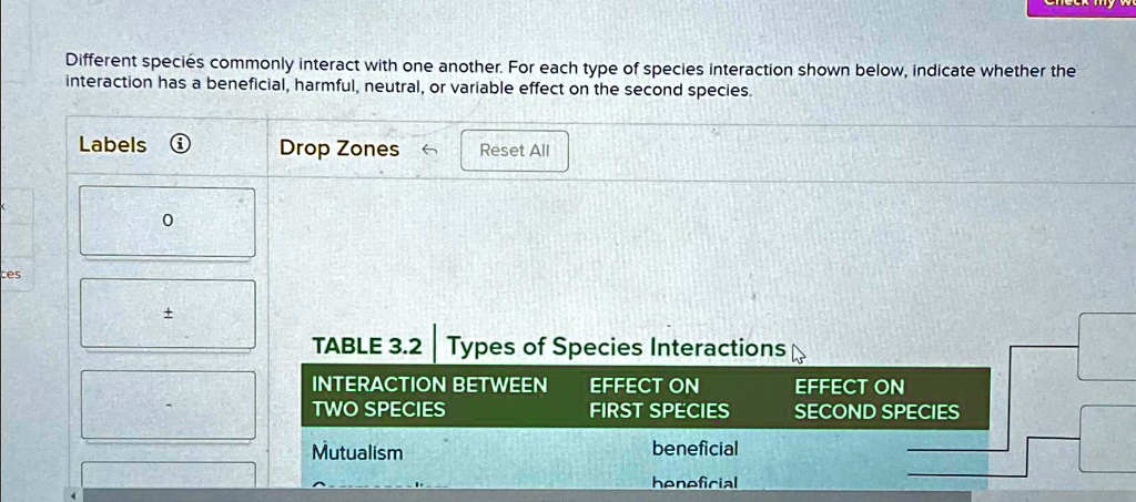 Different species commonly interact with one another. For each type of ...