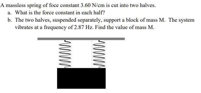 SOLVED: A massless spring of foce constant 3.60 Nlcm is cut into two halves What is the force ...
